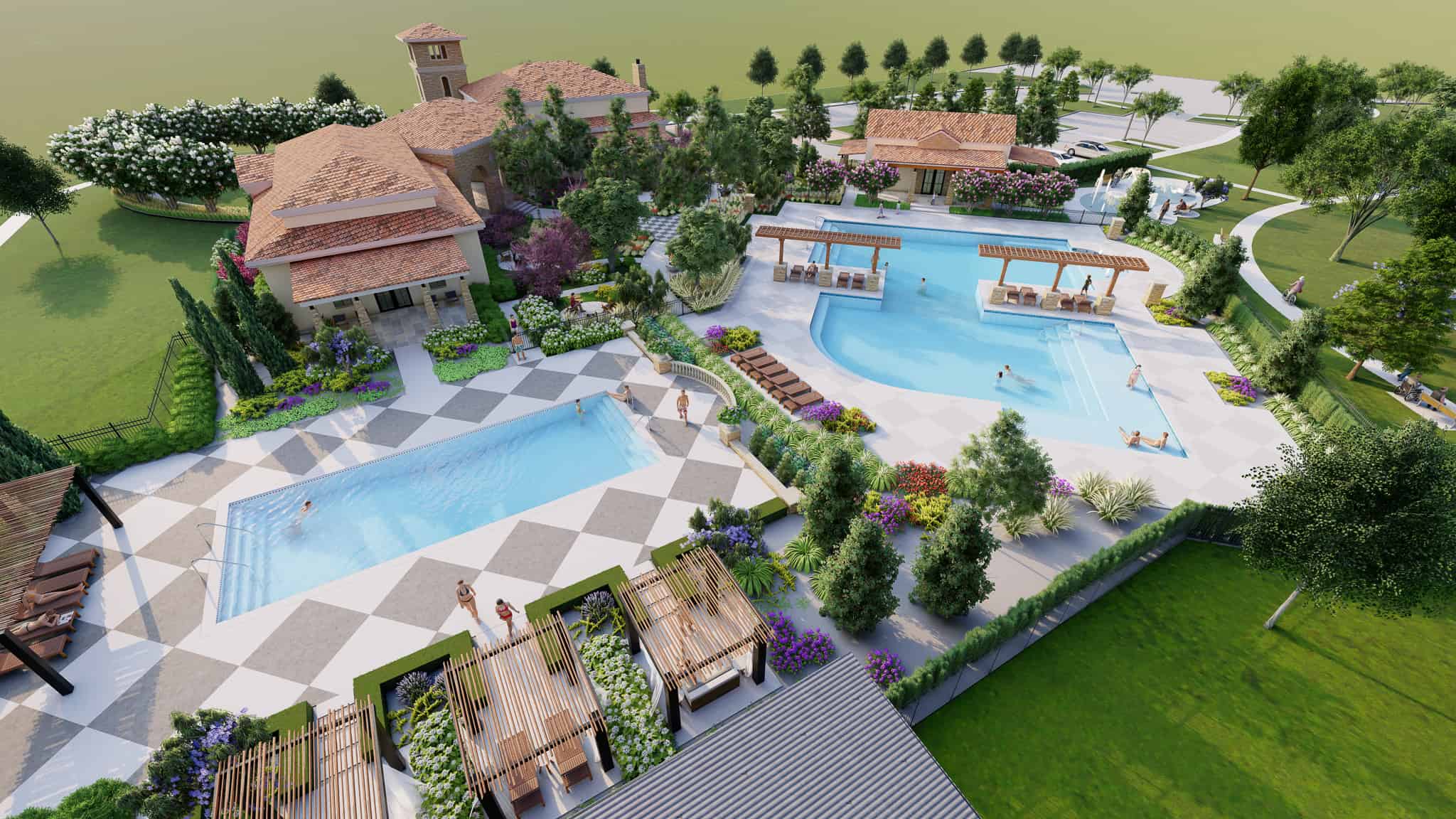 Impeccable amenities await new residents, including a gorgeous clubhouse, resort-style pools ...
