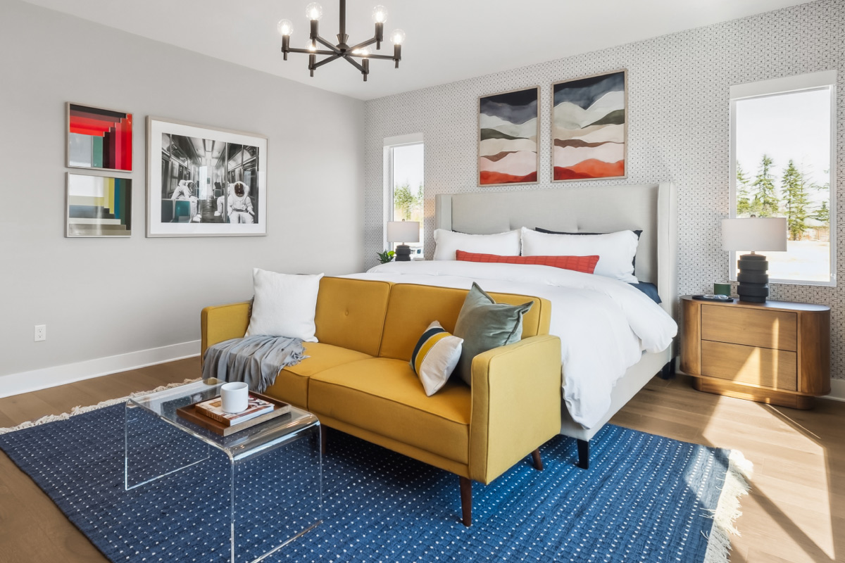 Bobby Berk custom Retro Scandinavian design in primary bedroom of ...